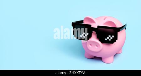Blue piggy bank with glasses isolated on a white Stock Photo - Alamy