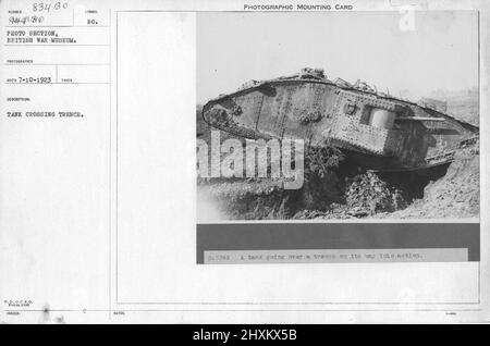 WW1: Tank crossing a British trench on its way to attack Thiepval, 25th ...