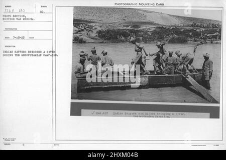 WW1 World War I - Indian Sappers building a bridge across the Rez Canal ...