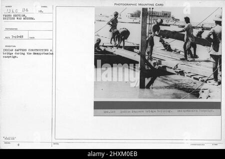 WW1 World War I - Indian Sappers building a bridge across the Rez Canal ...