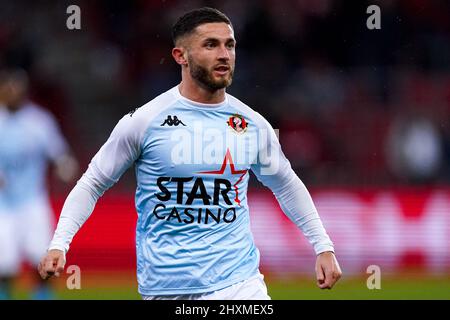 LUIK, BELGIUM - MARCH 13: Antoine Bernier of RFC Seraing, Lucas Noubi ...