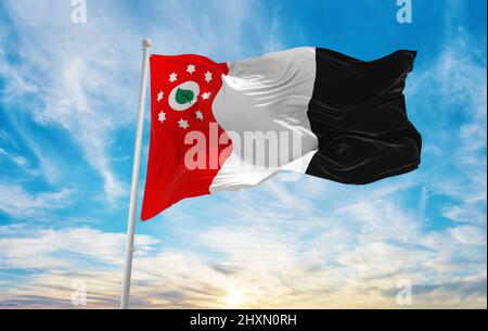 flag of Murray Island Mer , Australia at cloudy sky background on ...