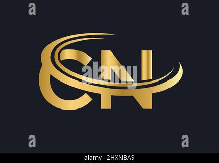 premium CN logo monogram with gold circle frame. luxury initials design ...