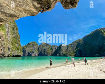 Beautiful scenery of Maya Bay beach on Phi Phi island, Krabi, Thailand ...