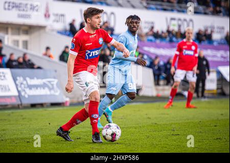 Randers, Denmark. 13th Mar, 2022. Lukas Engel (29) of Silkeborg IF seen ...