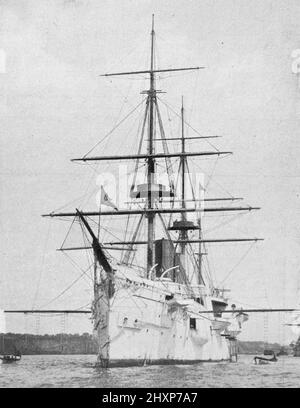 A photograph of the U.S. Navy cruiser 'Chicago,' showing the ship’s ...