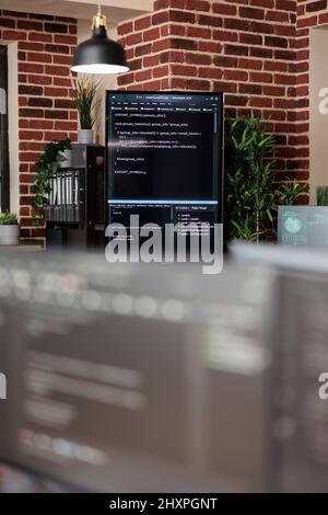 Interior of server room with modern brick wall interior and high ...