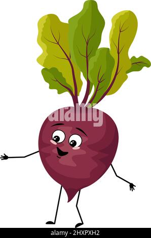 Beet character with happy emotion, joyful face, smile eyes, arms and ...