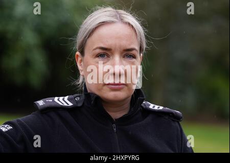Police Scotland officer Sergeant Sara Hay speaks to the media at ...
