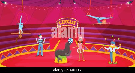 Circus artists. Juggler artist, acrobat, magician performer, strongman ...