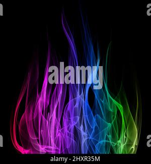 Rainbow Fire flames on black background. Multi color flame on isolated ...