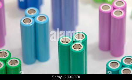 New Colour Coded Round Lithium Ion Battery Cells Stock Photo - Alamy