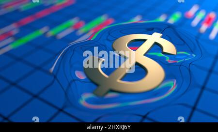 Dollar symbol floating on currency chart like object floating on water ...