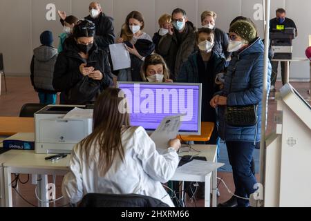 Ferrara, March 5, 2022. Ukraine refugees escaping from Russia Ukraine ...