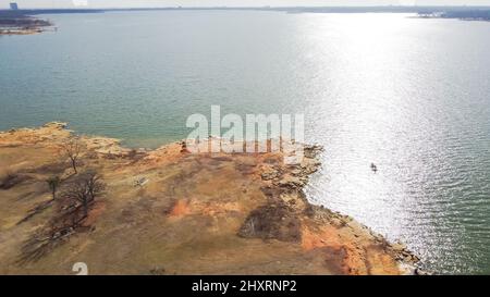Aerial view of a shoreline at Grapevine Lake, Texas, USA Stock Photo ...