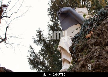 Vandalized and restored statue representing Italia turrita (Turreted ...