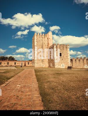 Ancient wall, doves. Antique architecture in caribbean city. Monument ...