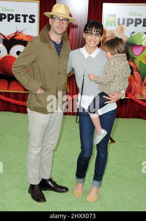 Jason Lee, wife Ceren Alkac and daughter attending "The Muppets ...