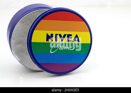 Round Nivea cream jar with a lid in fabulous pride rainbow edition ...