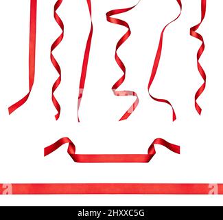 collection of various red ribbon pieces on white background. each one ...