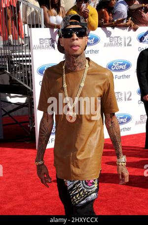 Tyga arriving at the 2012 BET Awards on July 1, 2012 in Los Angeles ...
