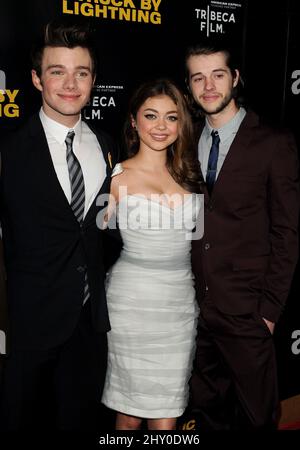 Chris Colfer, Sarah Hyland and Matt Prokop attending the premiere of ...