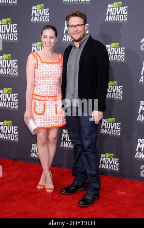 Seth Rogan and Lauren Miller arrive at the Vanity Fair Oscar Party on ...