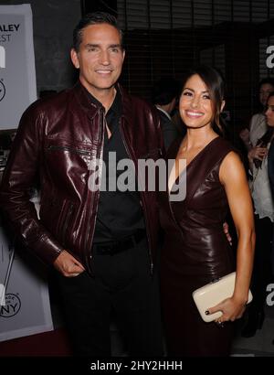 Jim Caviezel and Sarah Shahi attending a photocall for "Person Of ...