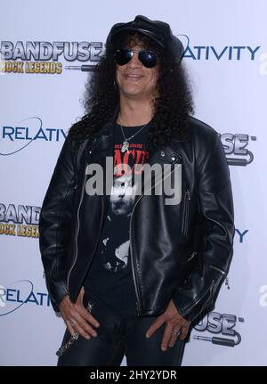Slash arrives at the "Bandfuse: Rock Legends" video game launch at the ...