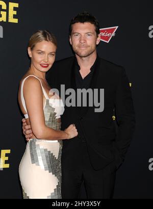 Sam Worthington and Lara Bingle attending the 'Sabotage' Premiere in ...