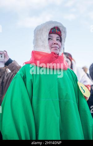Samoyed woman in traditional clothes. The Nenets also known as Samoyed ...