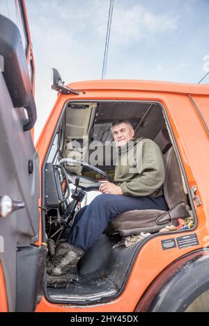 A trekol (russian all terrain six wheels vehicle) in the snow, tundra ...