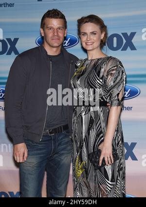 David Boreanaz and Emily Deschanel attending the FOX Networks 2016 Upfront Presentation held at ...