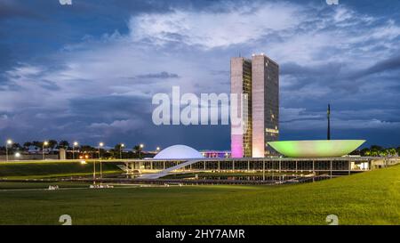 National Congress at dusk, Brasilia, Federal District, Brazil Stock ...