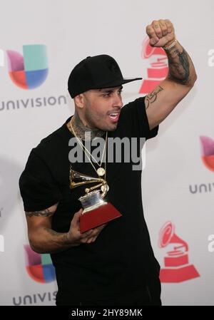 Nicky Jam poses in the pressroom at One Voice: Somos Live! A Concert ...