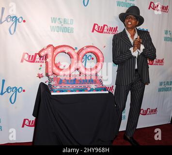 A cake celebrating 100 episodes of RPDR is on display during RuPaul's ...