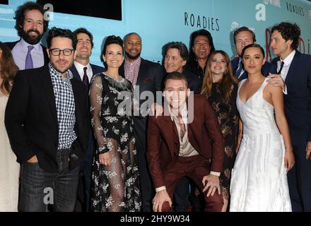 Cast of "Roadies" Carla Gugino, Luke Wilson, Cameron Crowe, J.J. Abrams ...