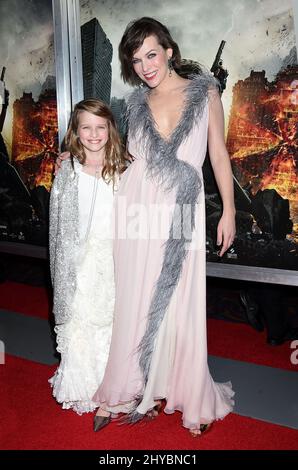 Milla Jovovich and Ever Anderson attending the Los Angeles premiere ...