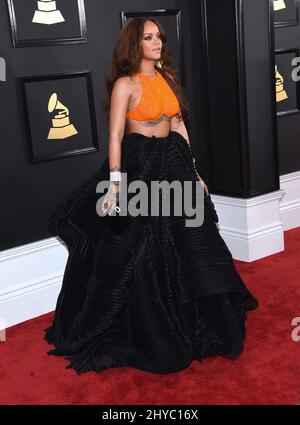 Rihanna attending the 59th Annual Grammy Awards in Los Angeles Stock ...