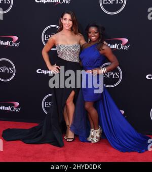 Aly Raisman and Simone Biles attending the 25th ESPYS held at the ...