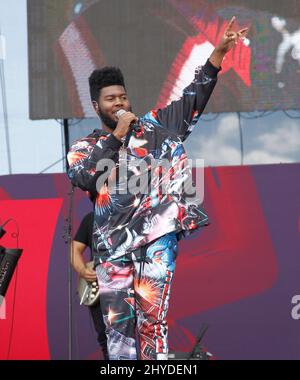 Khalid performing at the daytime village at the 2017 iHeart Music ...