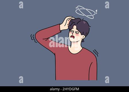 Cartoon dizzy face, vector dizziness emoji with stars over head and ...