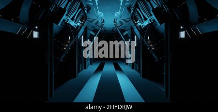 Surreal Technology Tunnel Corridor Warehouse Blue Colors Futuristic ...