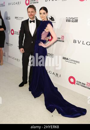 Chris Hardwick, Lydia Herst attending the Elton John AIDs foundation ...