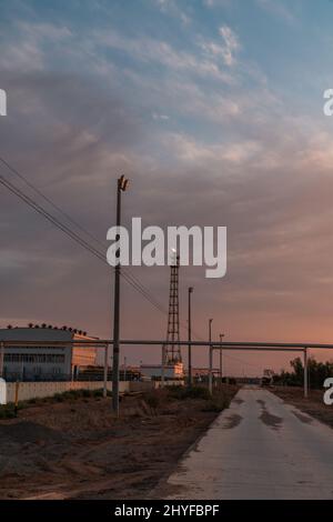 Vertical shot of a gas flare tower at a chemical plant in China Stock ...
