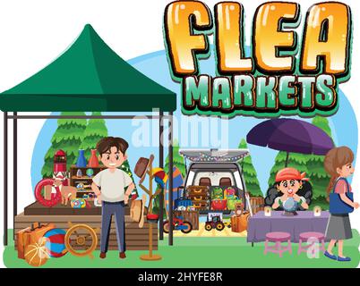Flea market concept with merchant cartoon character illustration Stock ...