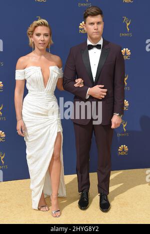 Scarlett Johansson and Colin Jost arrives at the Oscars on Sunday ...