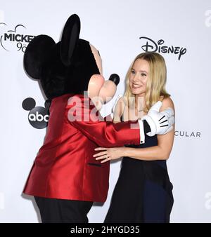 Mickey Mouse and Kristen Bell arrive at Mickey's 90th Spectacular held ...