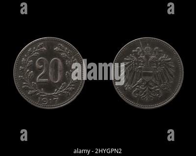 Top view of the Austro-Hungarian 20 krone coin from 1916 Stock Photo ...