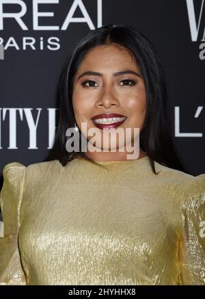 Yalitza Aparicio arrives at the Vanity Fair Oscar Party on Sunday, Feb ...